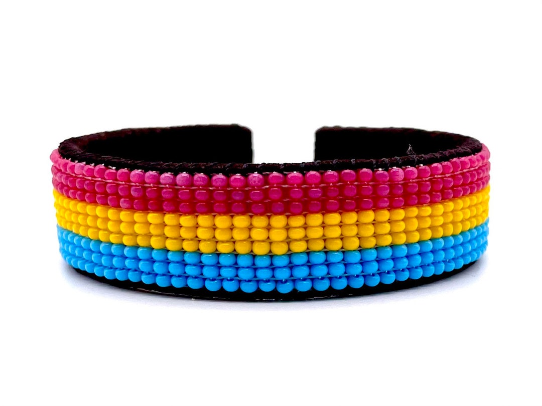 Pansexual Flag Bracelet, Pan Jewelry, Leather Cuff Bracelet, Beaded ...