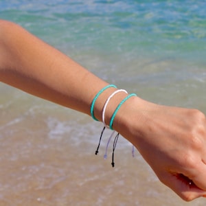 3-PACK of Adjustable Surfer Bracelets, White & Teal Beaded Bracelets ...