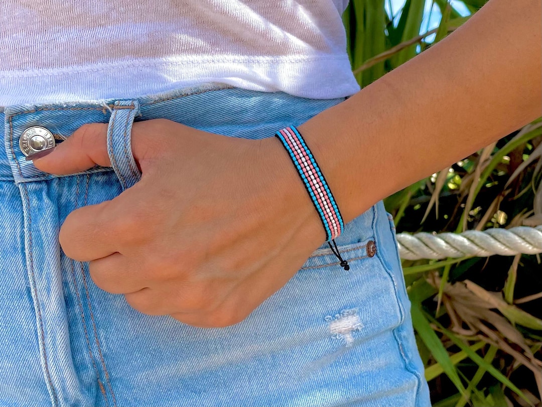 Trans Bracelet, Trans Pride Flag, Transgender Jewelry, LGBTQ Beaded ...