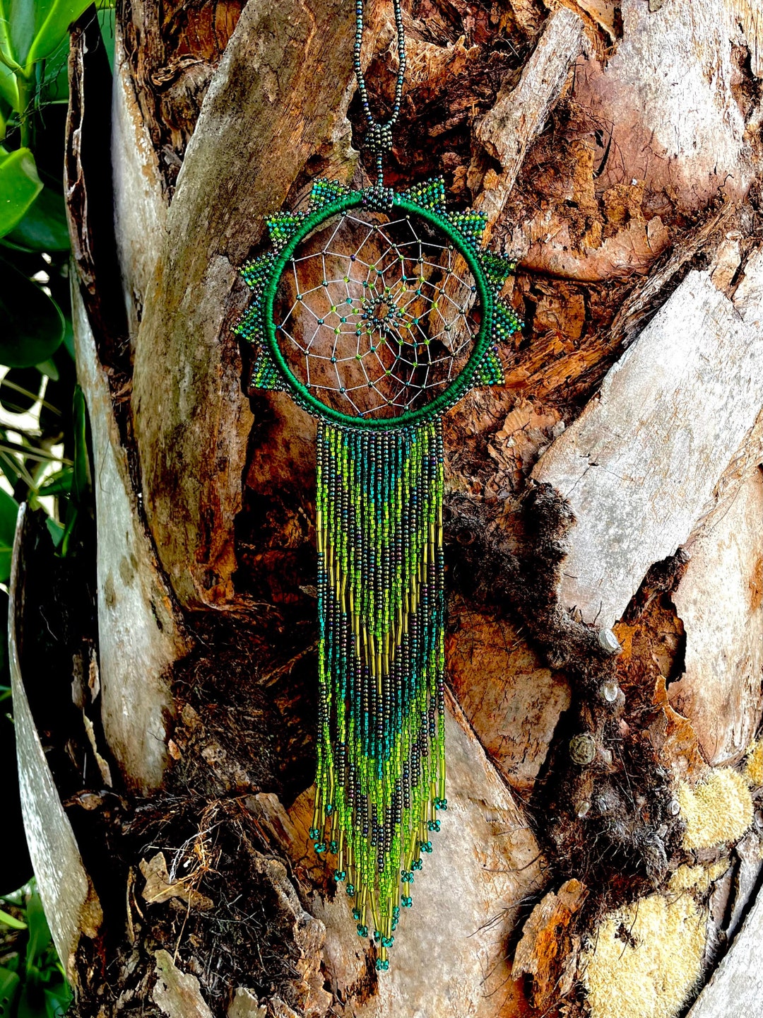 Green Crystal Beaded Dream Catcher: Handmade Boho Decor (12" L) - Etsy