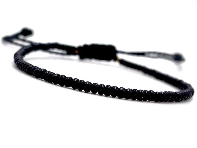 Black String Anklet Black Beaded Ankle Bracelet Surfer - Etsy