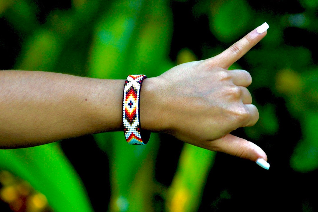 Handmade Native Inspired Beaded Cuff Bracelet, Authentic Jewelry ...