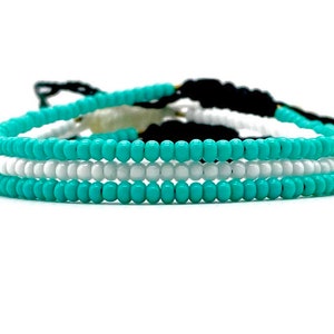 3-PACK of Adjustable Surfer Bracelets, White & Teal Beaded Bracelets ...