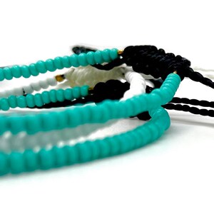 3-PACK of Adjustable Surfer Bracelets, White & Teal Beaded Bracelets ...