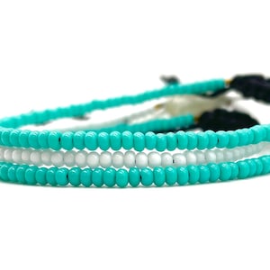 3-PACK of Adjustable Surfer Bracelets, White & Teal Beaded Bracelets ...
