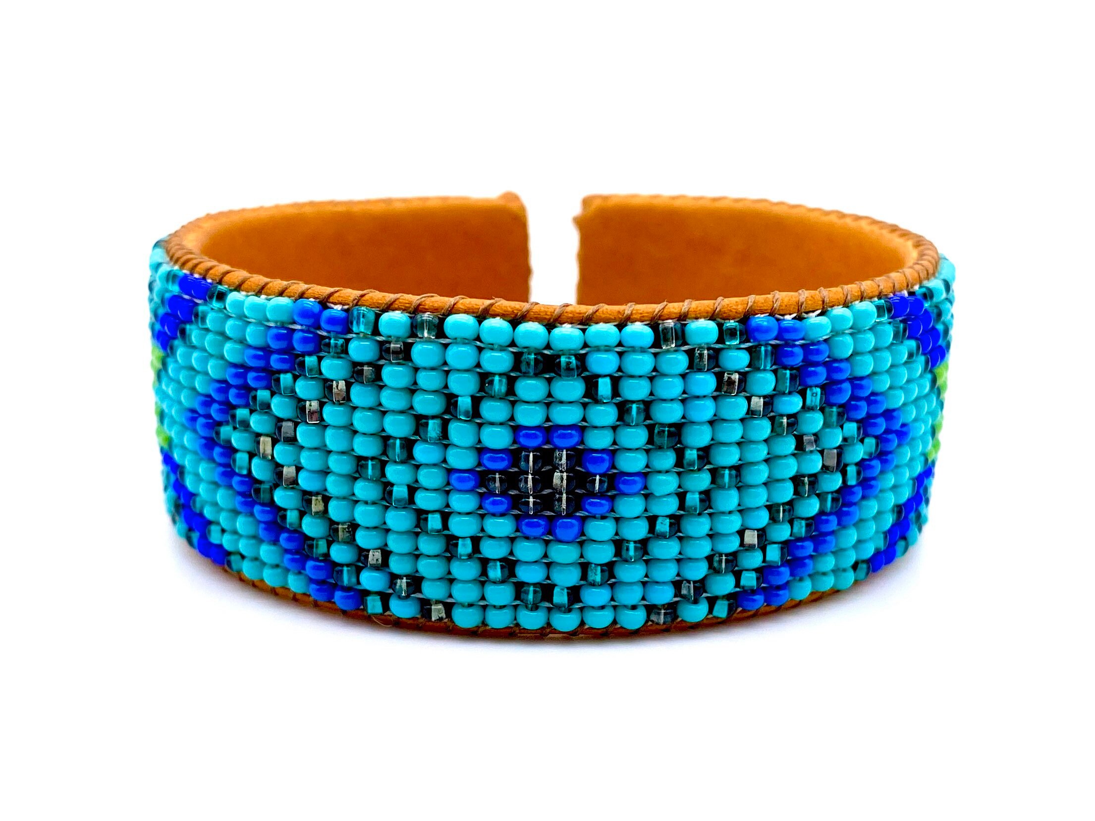 Native Turquoise Cuff Bracelet Brown Leather Bangle Beaded | Etsy