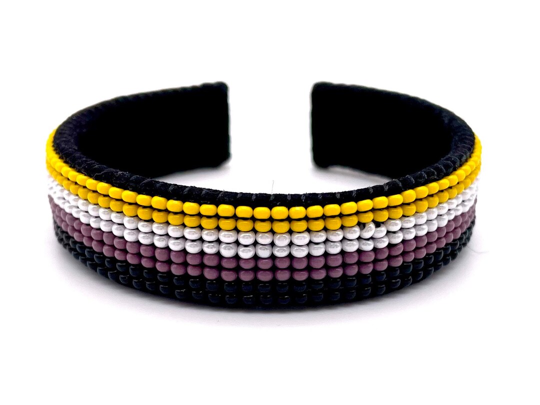 Non-binary Pride Bracelet: Beaded Leather Cuff - Etsy
