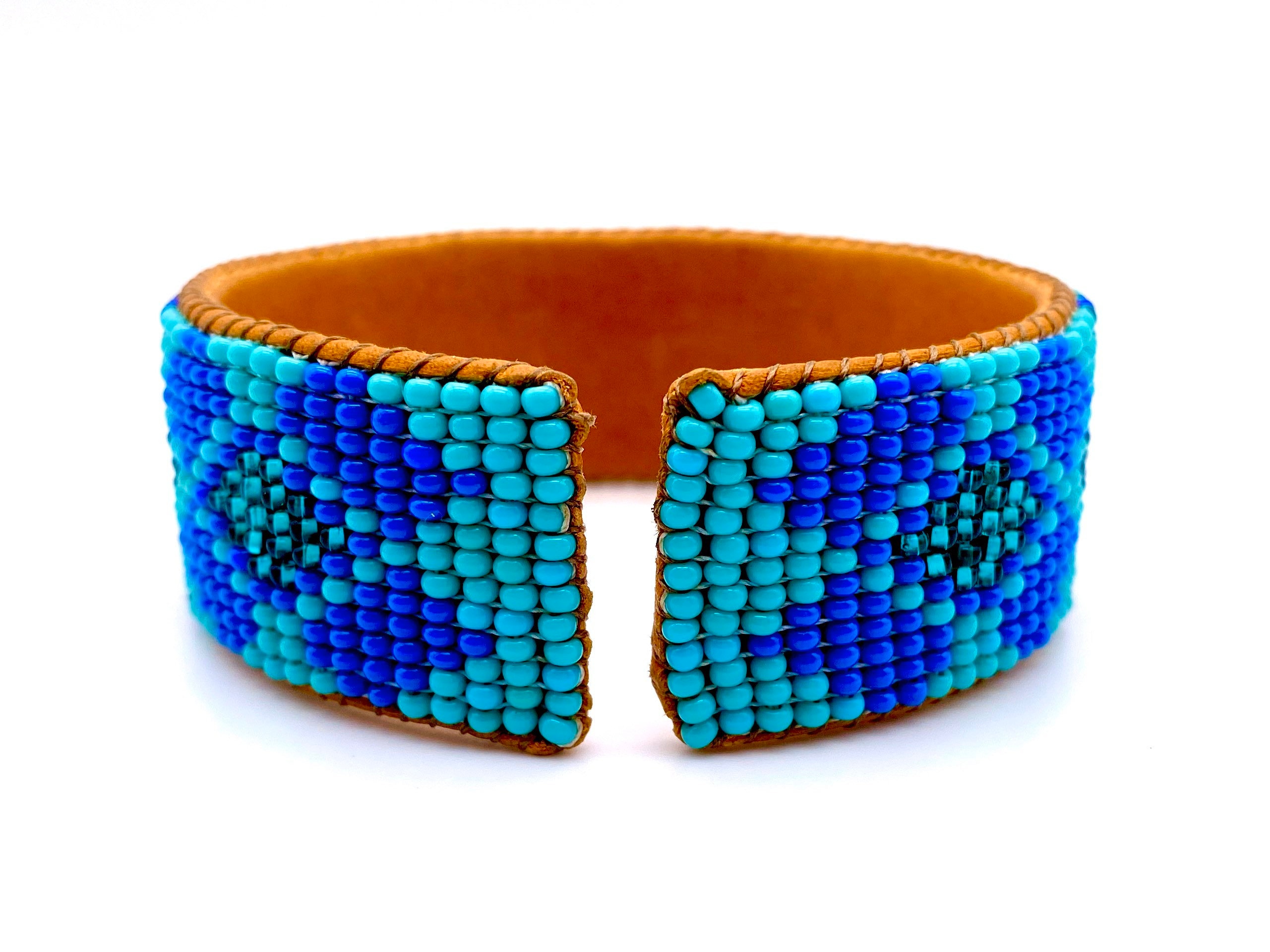 Native Turquoise Cuff Bracelet Brown Leather Bangle Beaded | Etsy