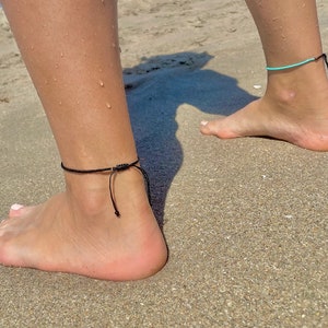 Black String Anklet, Black Beaded Ankle Bracelet, Surfer Anklet ...