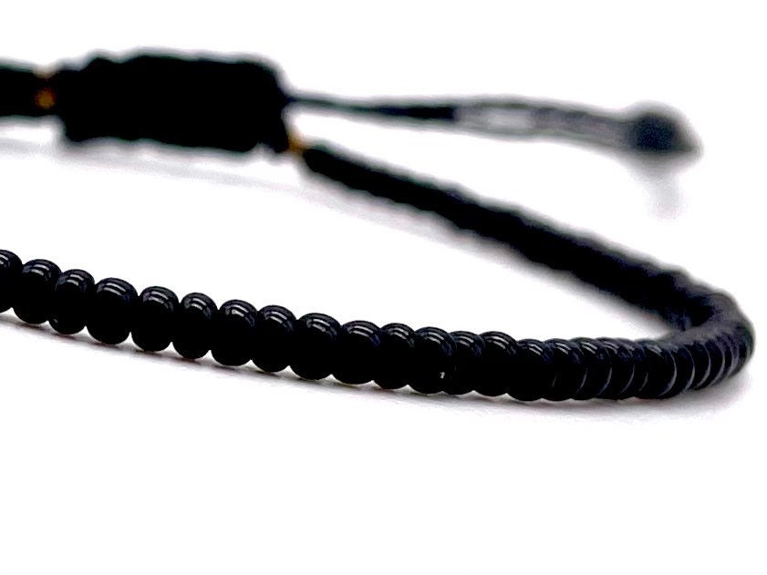 Black Beaded String Bracelet Black Wax Bracelet Thin | Etsy