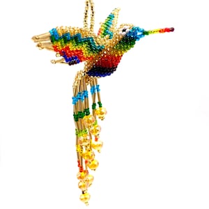 Gold Beaded Hummingbird, Beaded Ornament, Native Beaded Bird, Handmade ...