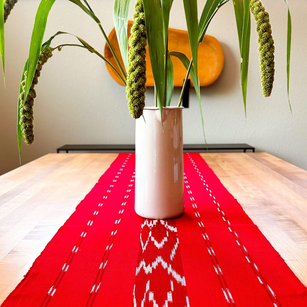 Serpentine Ikat Woven Table Runner - Cherry | Handwoven Guatemalan ...
