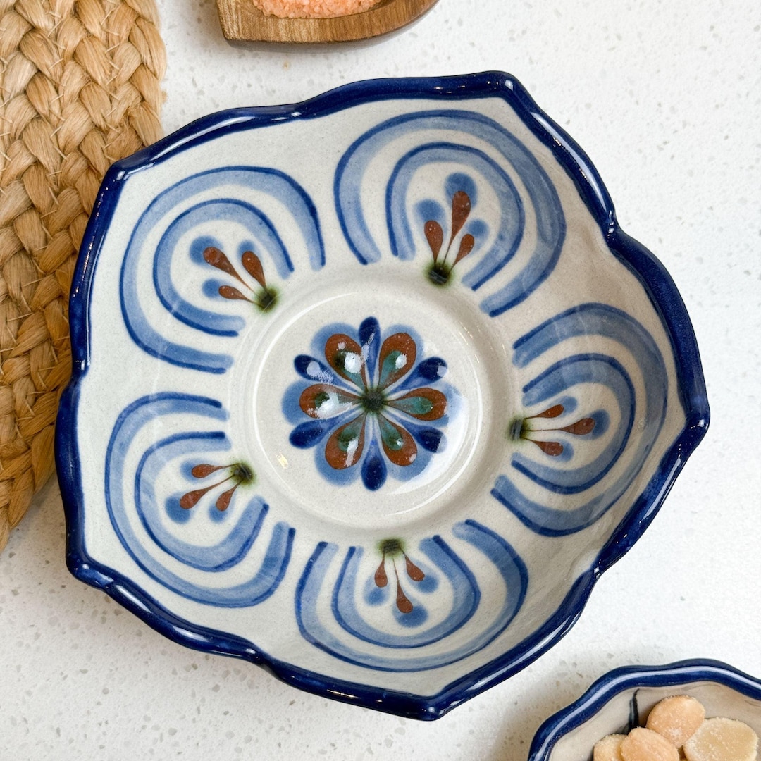 Guatemalan Hand-painted Ceramic Lotus Bowl | Colorful Serving Bowl ...