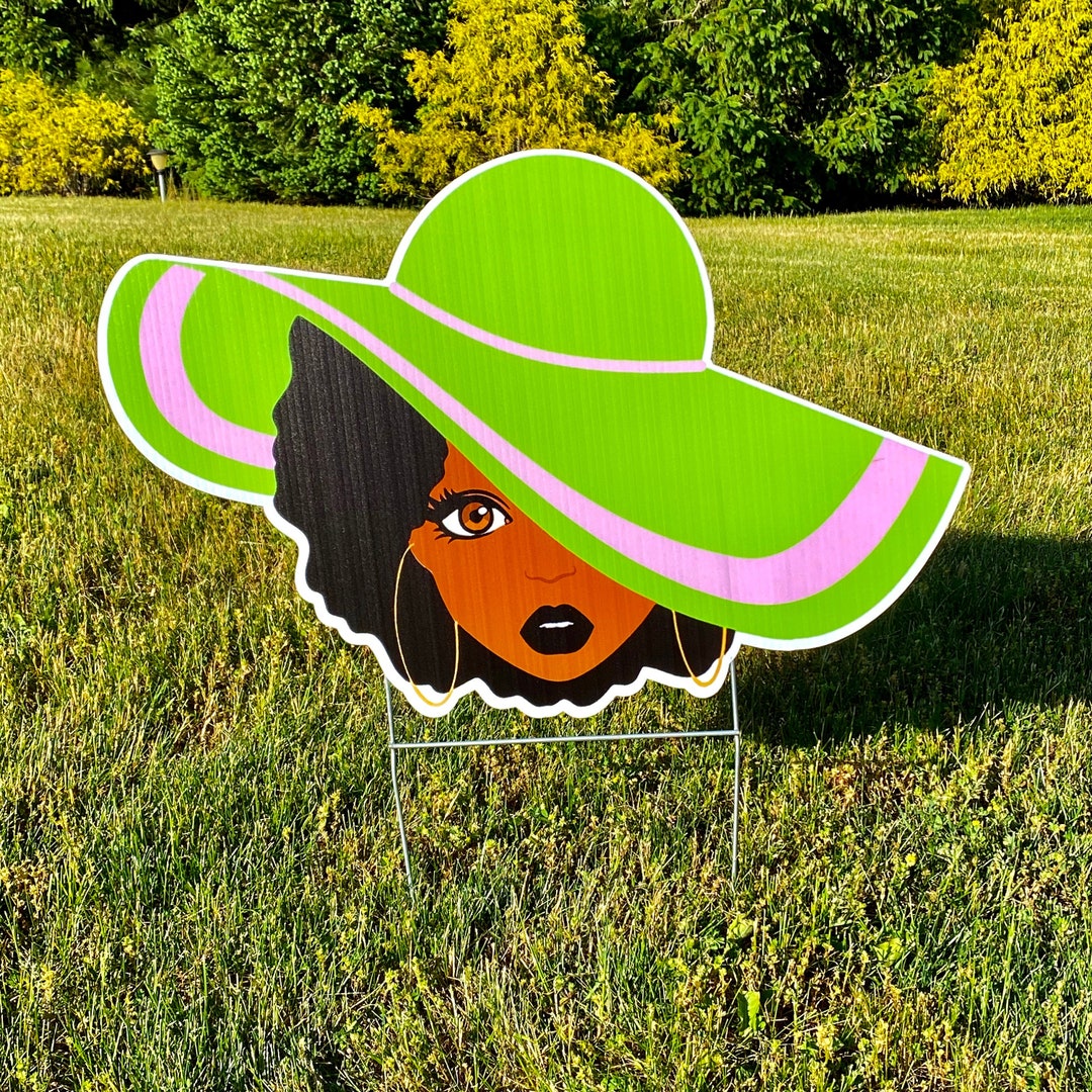 Lawn Sign Lady in Green Hat - Etsy