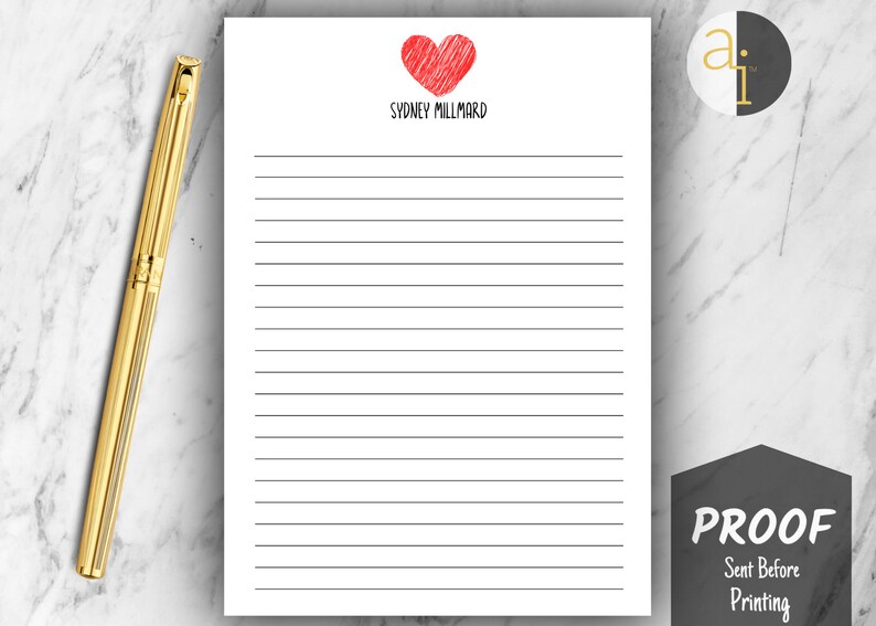 Custom Heart Notepad Personalized Name With Heart Notepad - Etsy
