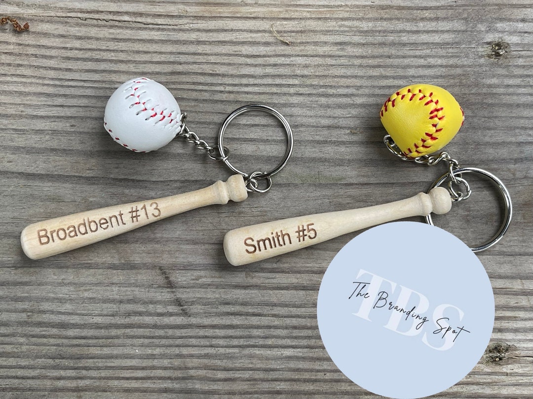 Personalized Softball Baseball Wooden Bat Keychain - Baseball Keychain ...