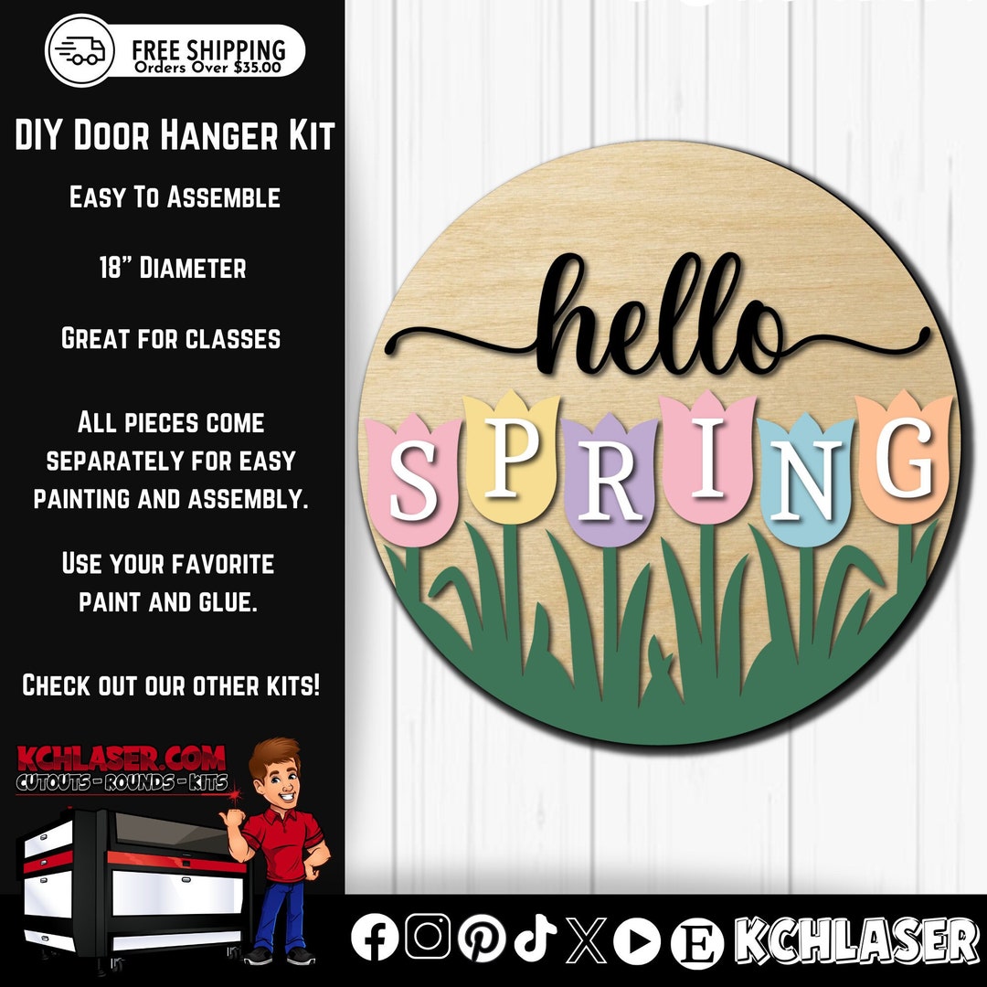 Hello Spring Tulips DIY Door Hanger Kit Craft Project for Home Decor ...