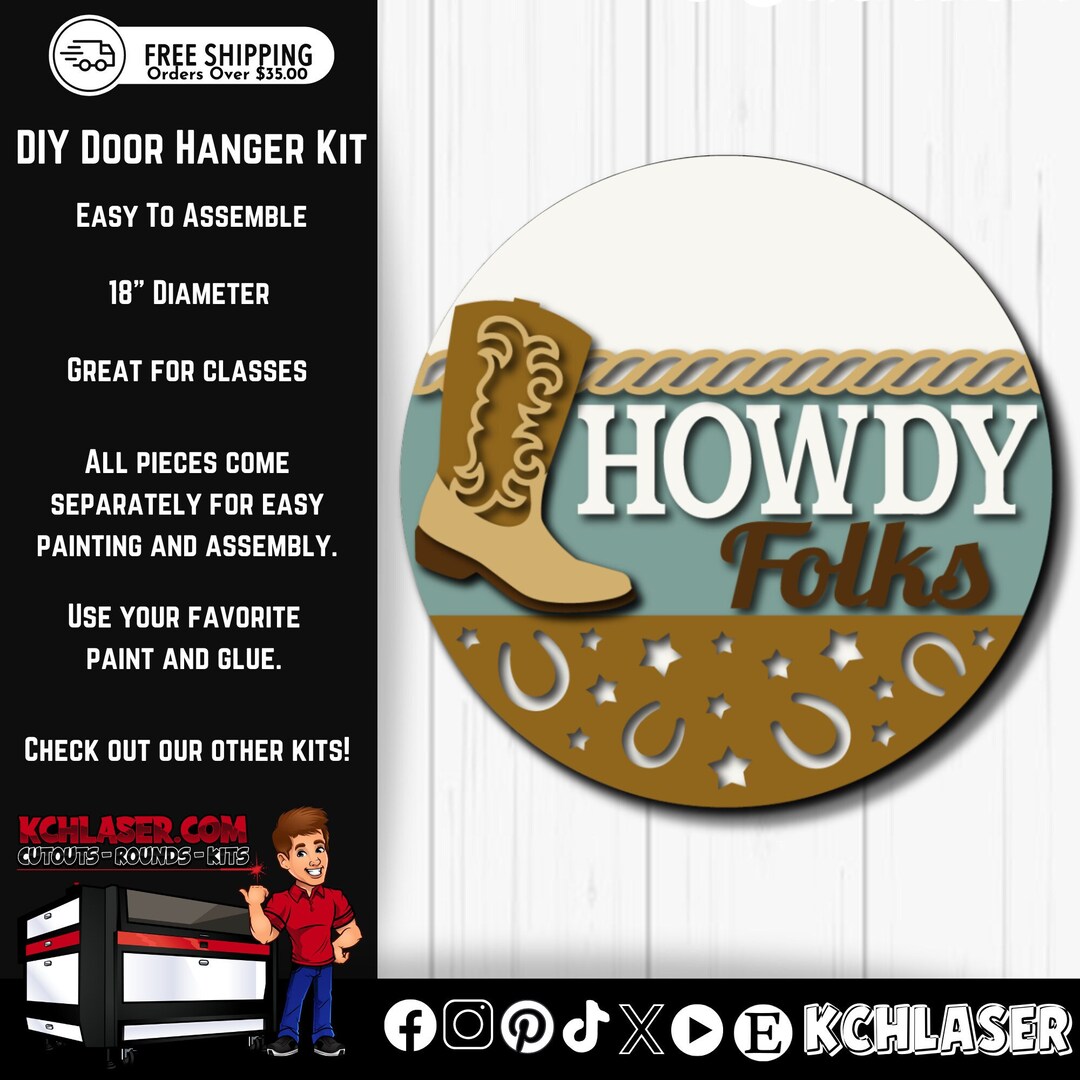 Howdy Folks Cowboy Boot DIY Door Hanger Kit - Etsy