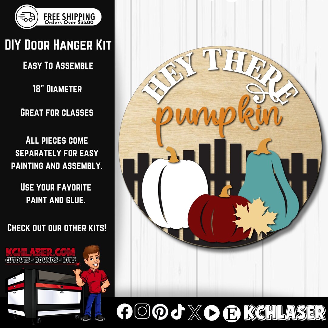 Hey There Pumpkin DIY Door Hanger Kit Ready to Paint or Stain, 18 ...