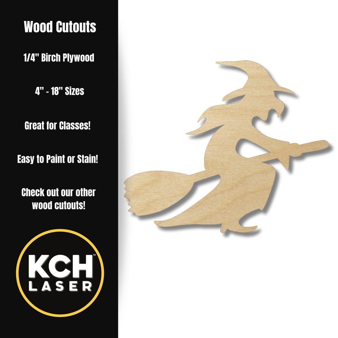 Laser Cut Flying Witch Wood Cutout Birch Plywood Ready to Paint or ...