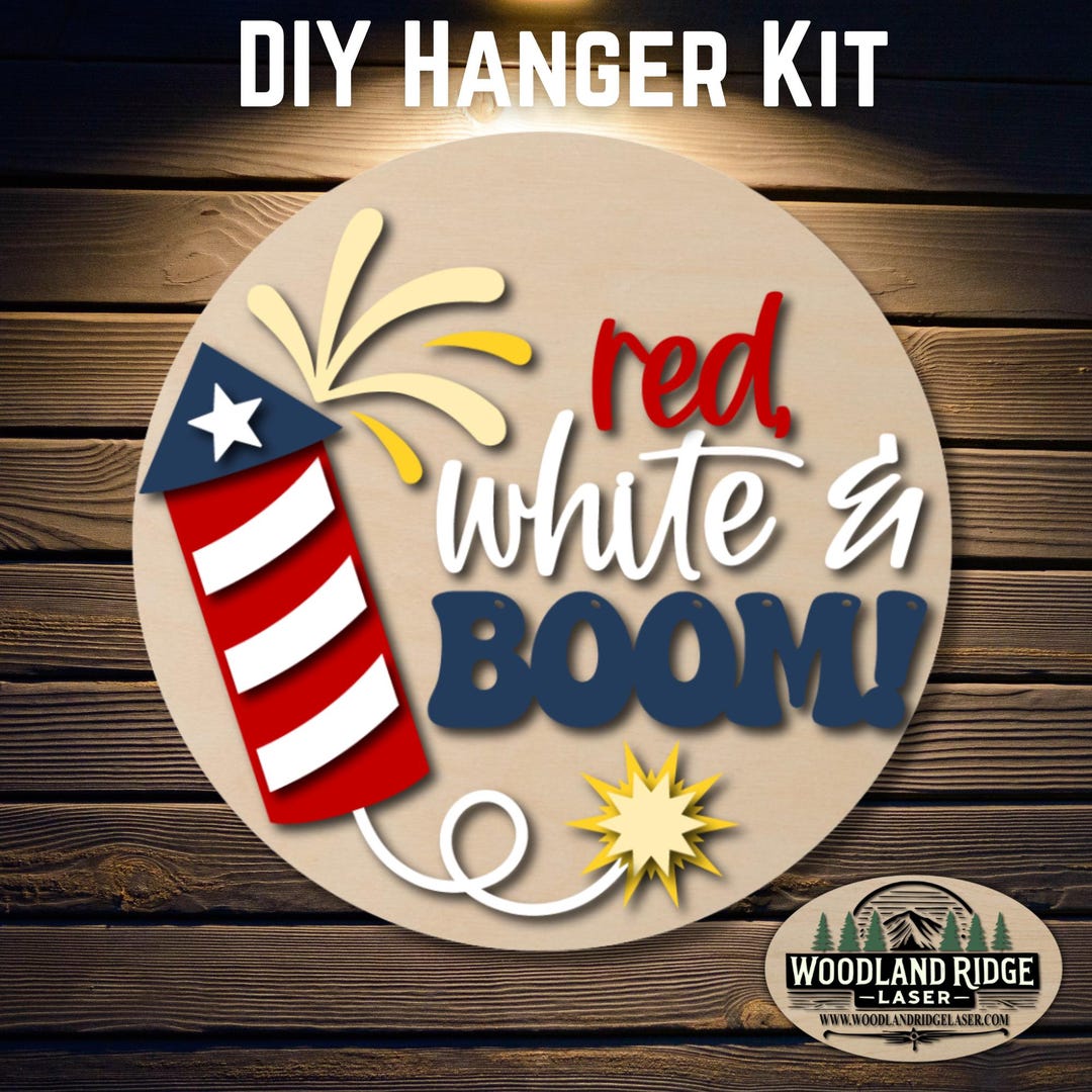 Red White & Boom DIY Door Hanger Kit | Patriotic Fireworks Door Sign ...