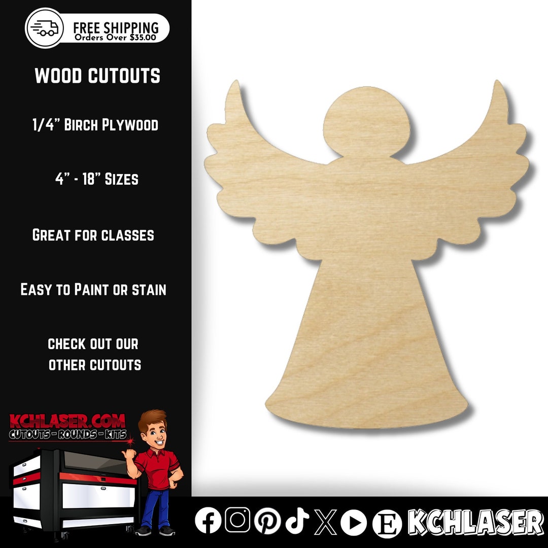 Laser Cut Angel Wood Cutout Birch Plywood Ready to Paint or Stain ...