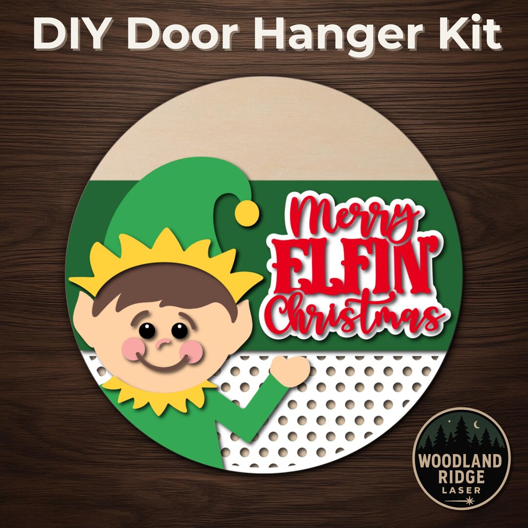 Merry Elfin Christmas DIY Door Hanger Kit – Round Unfinished Wood Sign ...