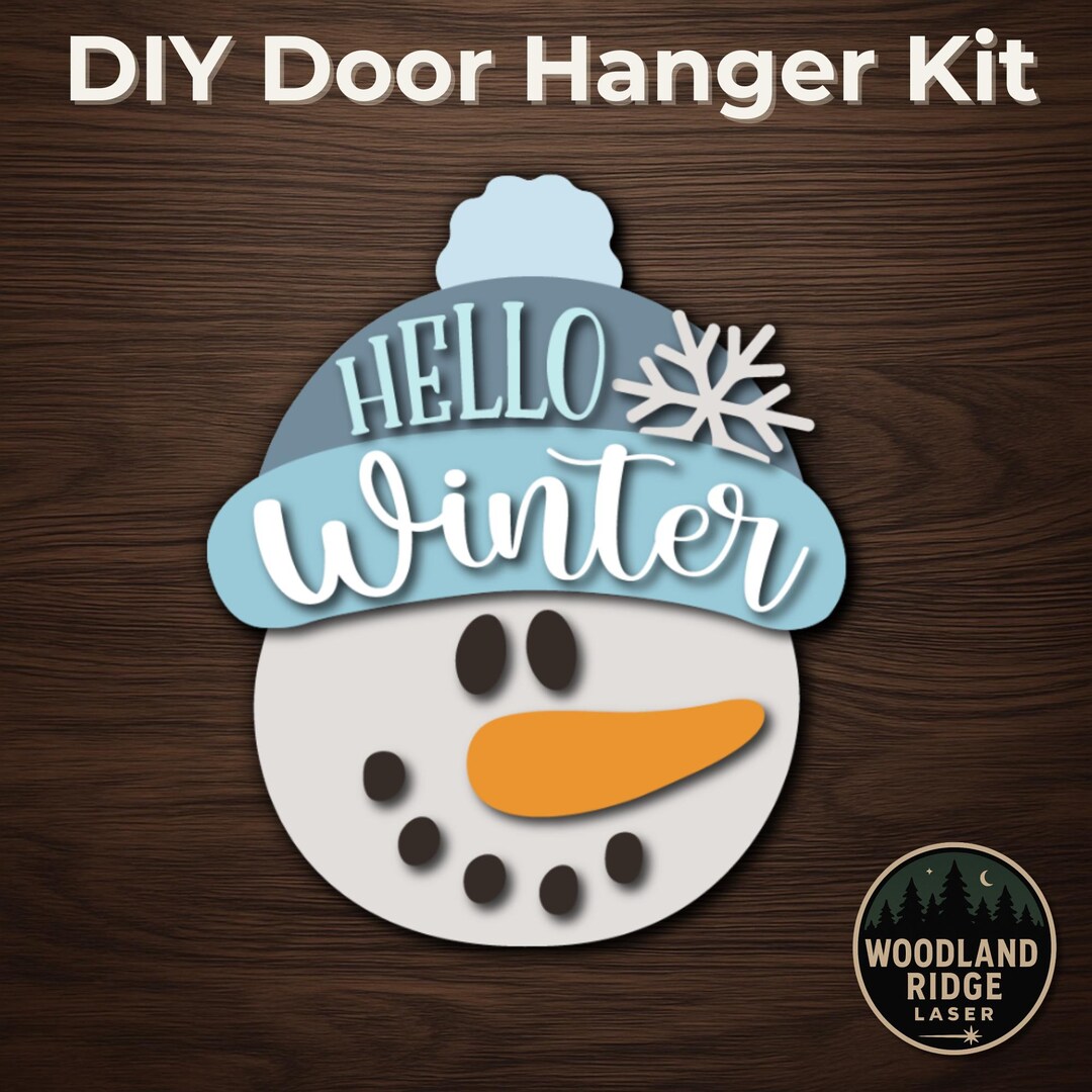 Hello Winter Snowman DIY Door Hanger Kit – Unfinished Wood Craft Sign ...