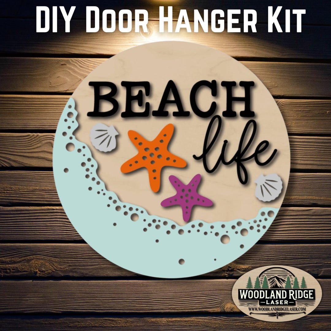 Unfinished Wood Round DIY Kit | Beach Life DIY Door Hanger | Porch Sign ...