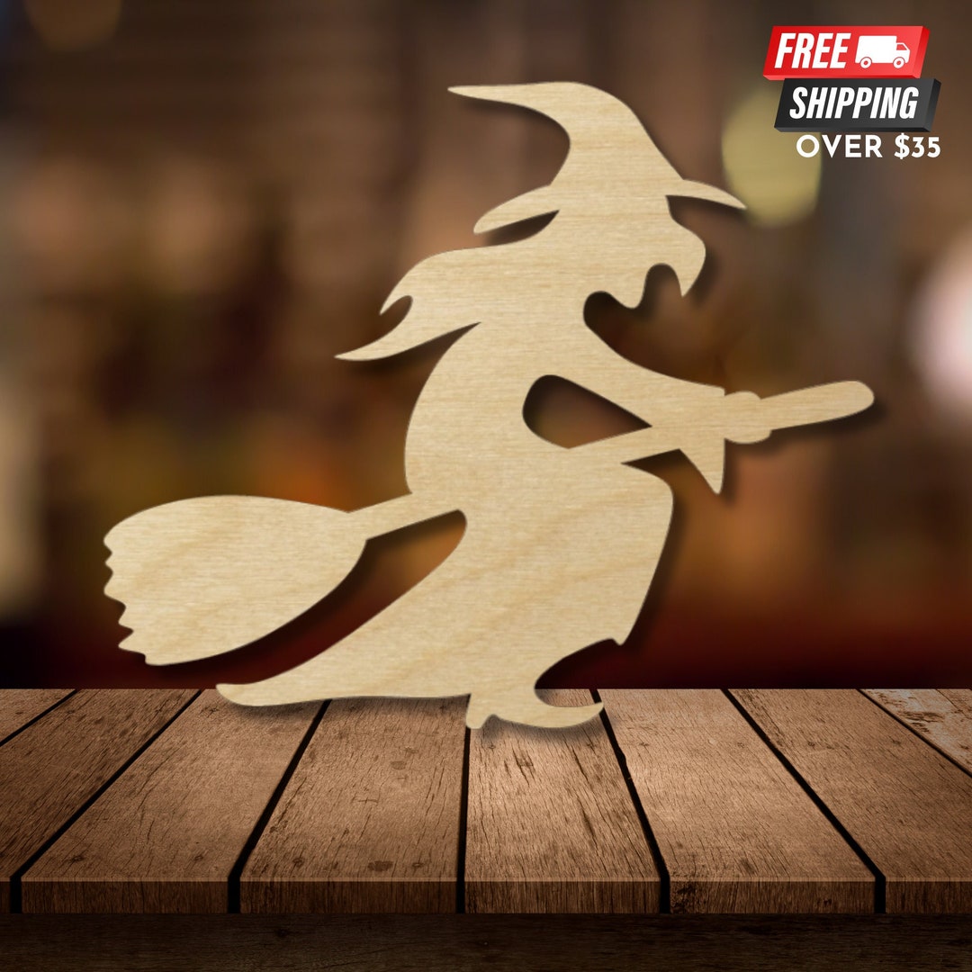 Laser Cut Flying Witch Wood Cutout Birch Plywood Ready to Paint or ...
