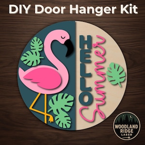 Hello Summer Flamingo DIY Door Hanger Kit, Tropical Flamingo Decor ...