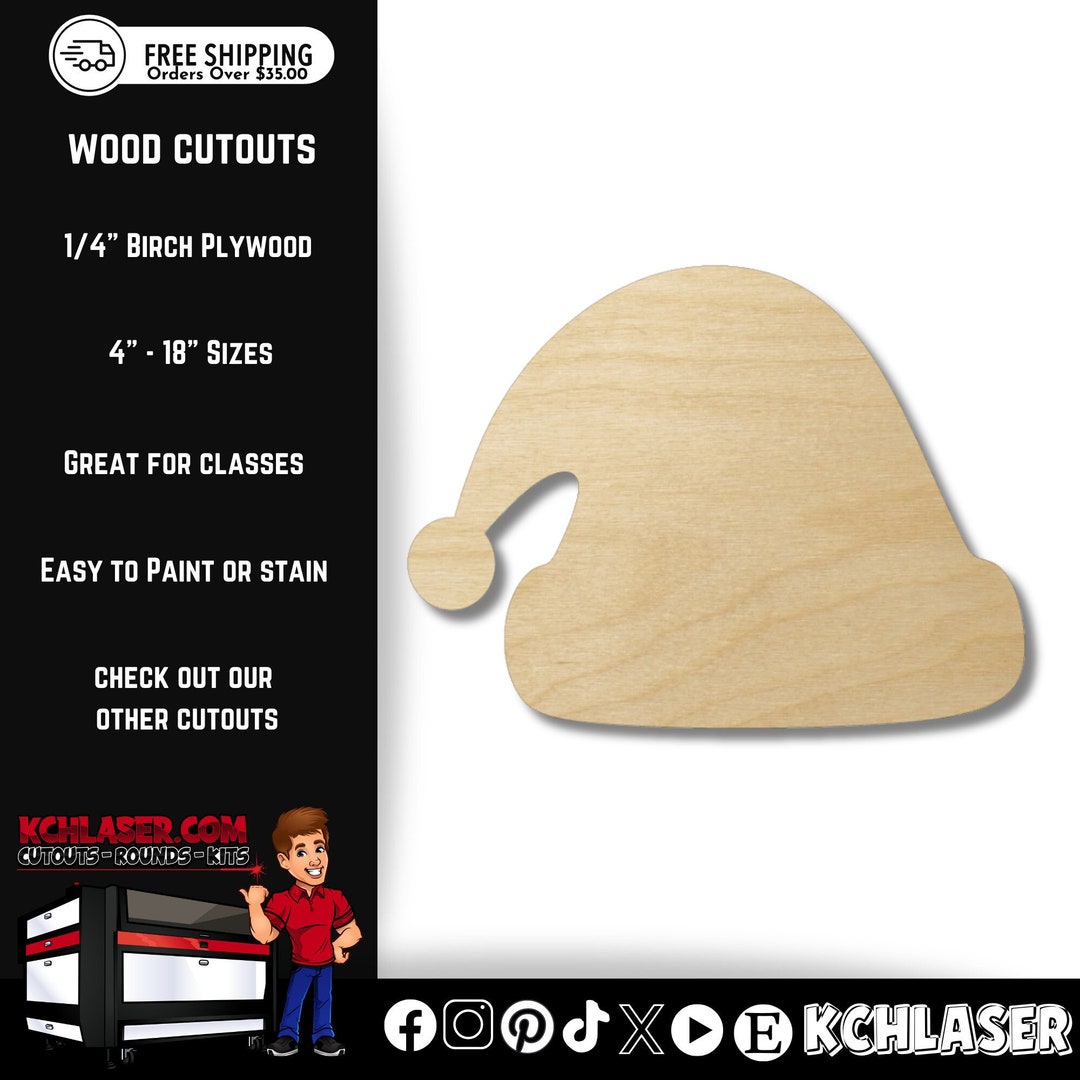 Laser Cut Santa Hat Wood Cutout Birch Plywood Ready to Paint or Stain ...