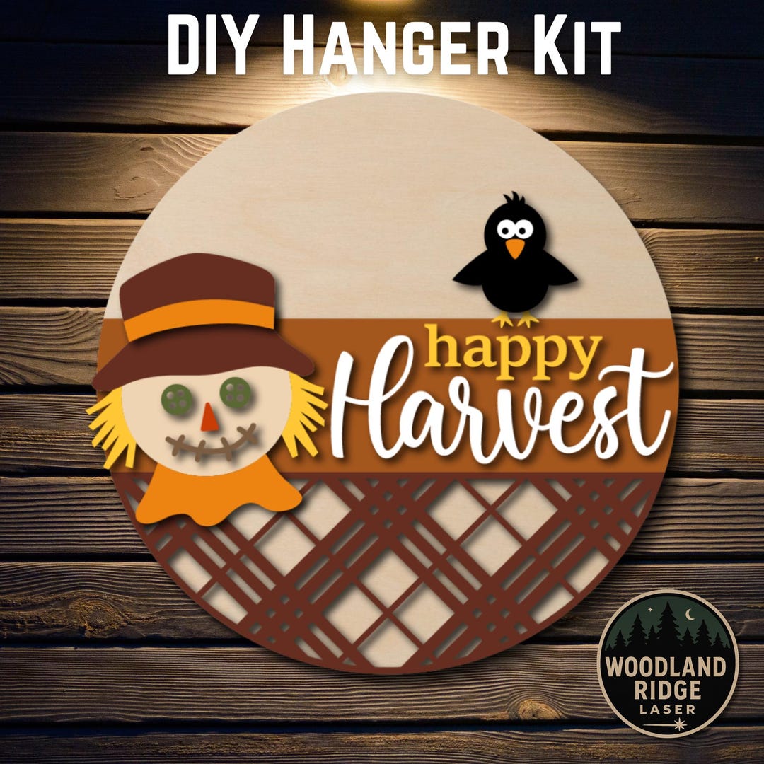 Happy Harvest DIY Door Hanger Kit | Scarecrow Fall Sign | Laser Cut ...