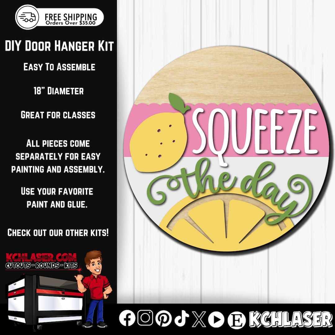 Squeeze the Day DIY Door Hanger Kit Lemon Laser Cut Birch Plywood Ready ...