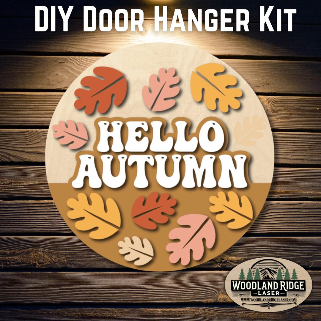 Retro Hello Autumn DIY Door Hanger Kit | Fall Door Sign | Laser Cut Wood Craft Kit | DIY Autumn ...