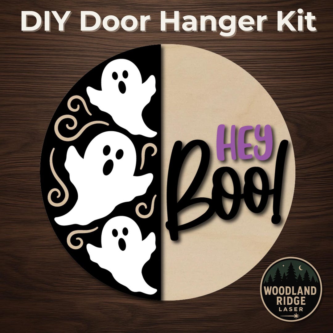 Hey Boo! Ghosts DIY Door Hanger Kit – Laser Cut Wood Sign - Etsy