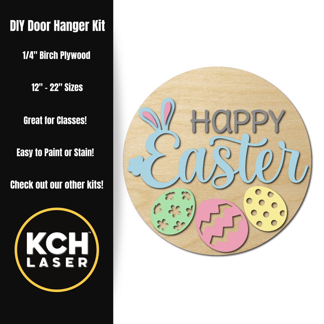 Happy Easter Eggs DIY Door Hanger Kit With Laser Cut Wood Pieces - Etsy