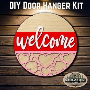 Unfinished Wood Round DIY Kit Heart Pattern Welcome Door Hanger Porch ...