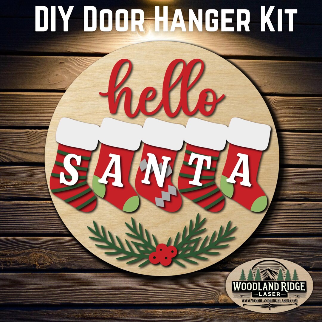 Hello Santa Stockings DIY Door Hanger Kit: Laser Cut Wood Christmas ...