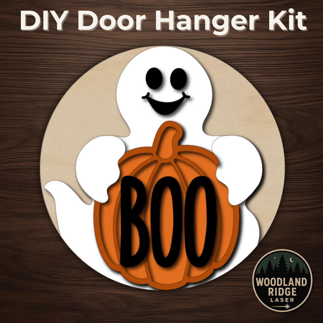 DIY Halloween Door Hanger Kit: Boo Ghost Pumpkin, Unfinished Wood - Etsy
