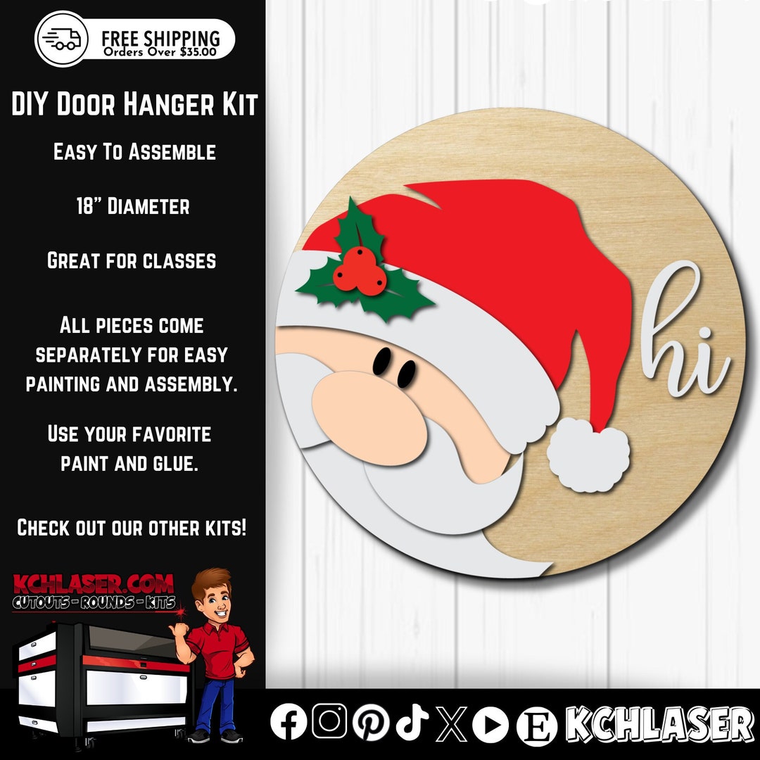 DIY Door Hanger Kit Santa With hi Festive Laser Cut Birch Plywood Ready ...