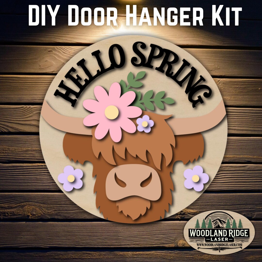 Hello Spring Highland Cow DIY Door Hanger Kit | Spring Door Sign ...