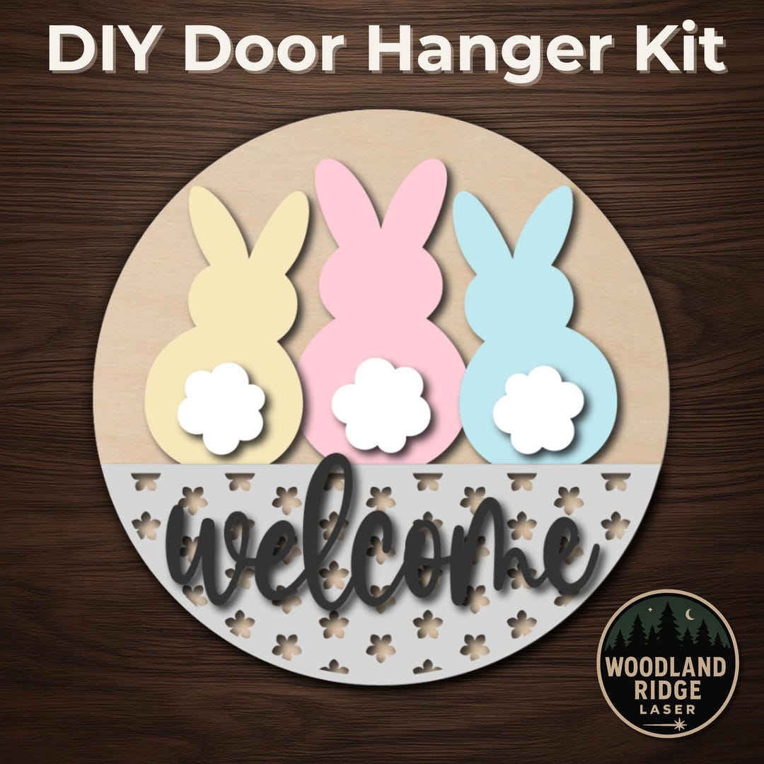 Bunny Welcome Door Hanger Kit – Round Unfinished Wood Sign - Etsy