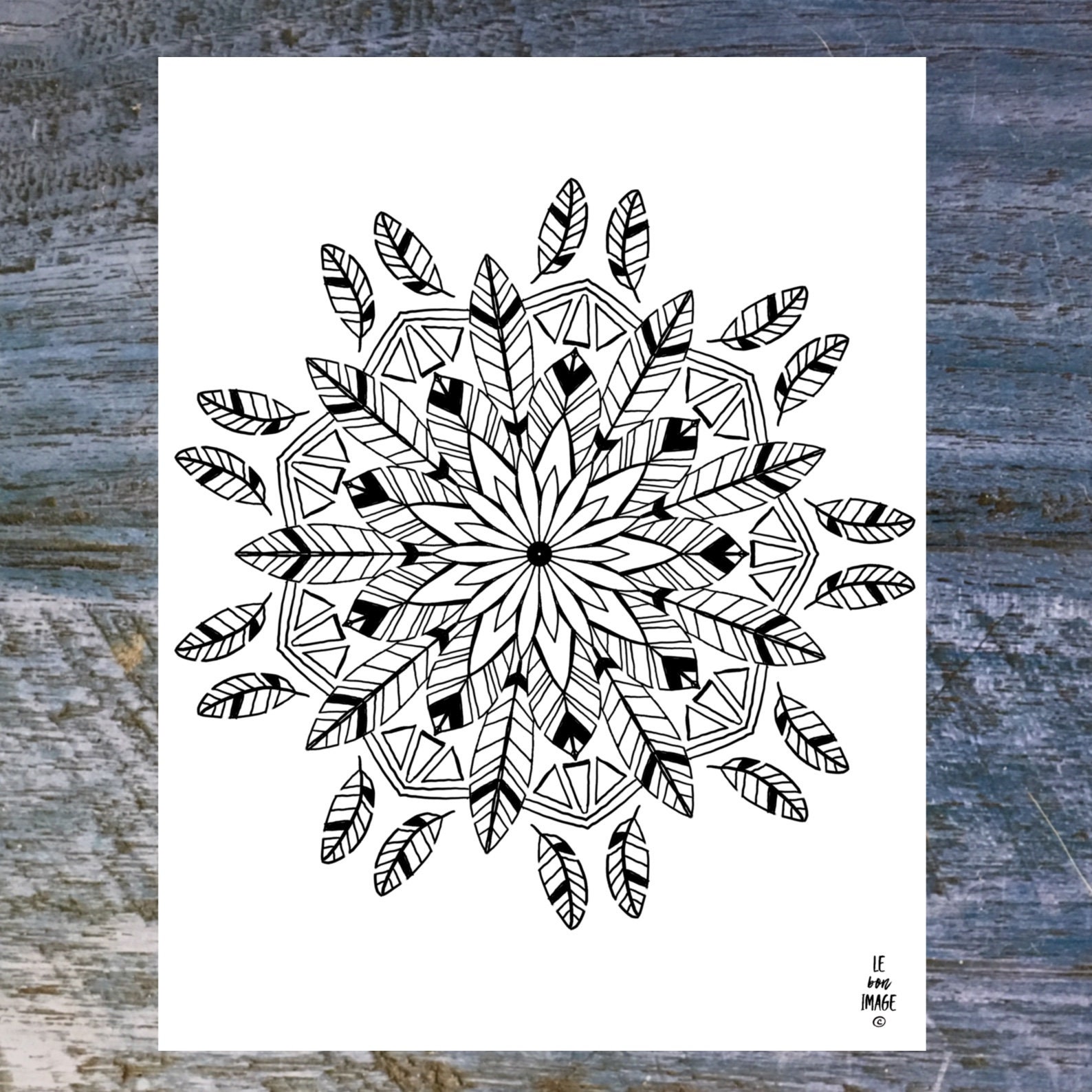 Feather Mandala Printable Coloring Page Unique Original and Hand Drawn ...