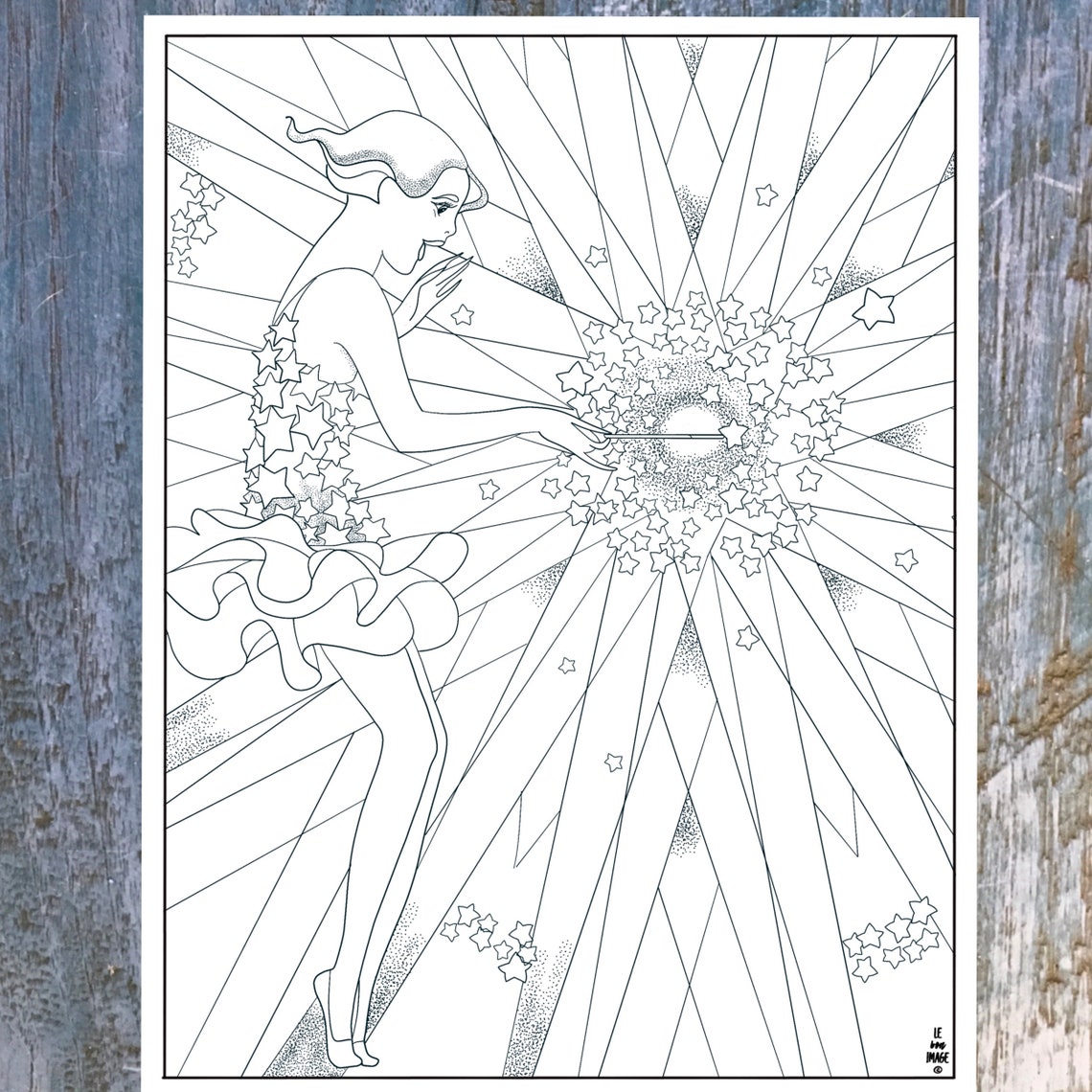 Vintage Star Girl Printable Coloring Page Hand Drawn - Etsy