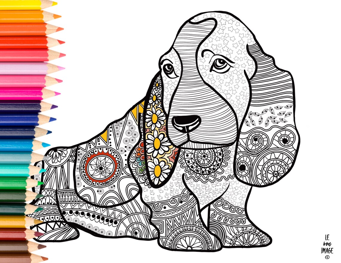 Dog Zentangle Printable Coloring Page Unique Original and Hand - Etsy
