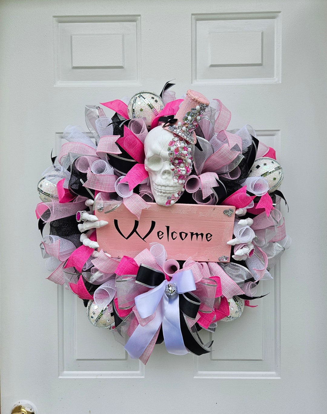 Skeleton Wreath, Jewled Skull Wreath, Halloween Diva Wreath, Halloween ...