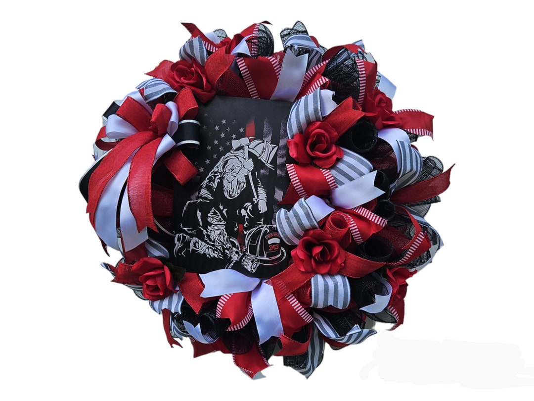 Fireman Wreath for Front Door, Firefighter Wreath, Fire House Wreath ...