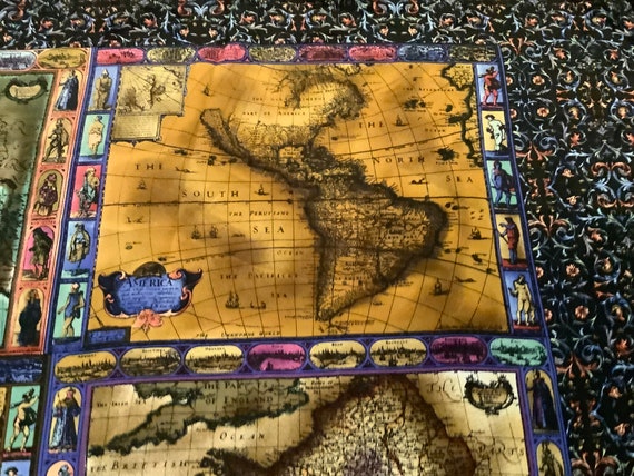 Vintage ALTEA Milano Old Maps Souvenir Scarf Made in … - Gem