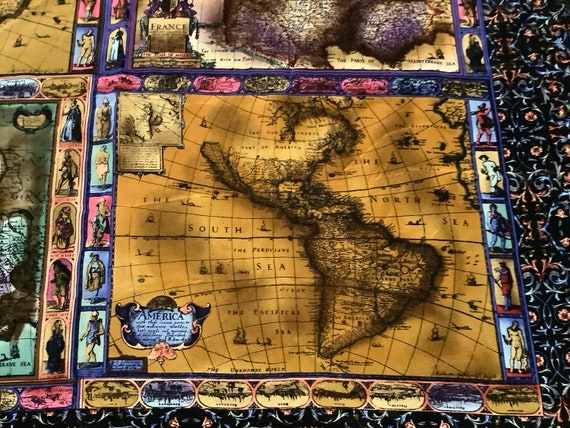 Vintage ALTEA Milano Old Maps Souvenir Scarf Made in … - Gem